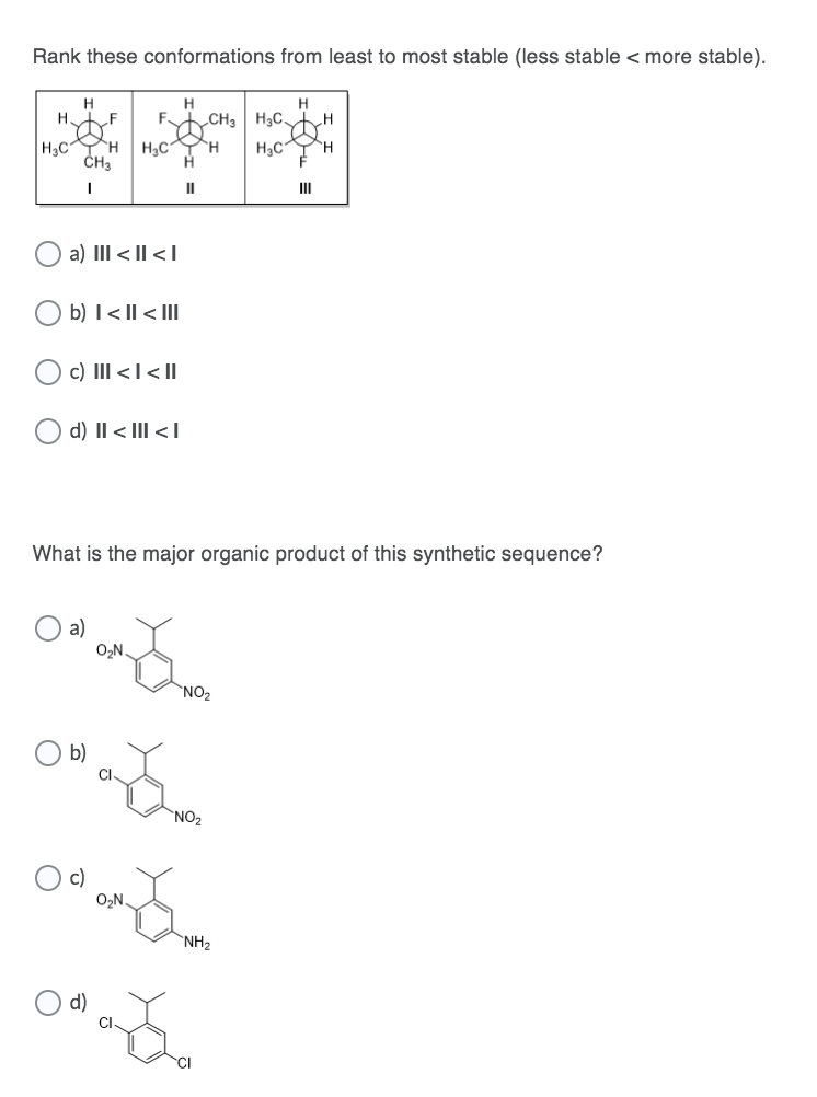 Solved Rank these conformations from least to most stable | Chegg.com