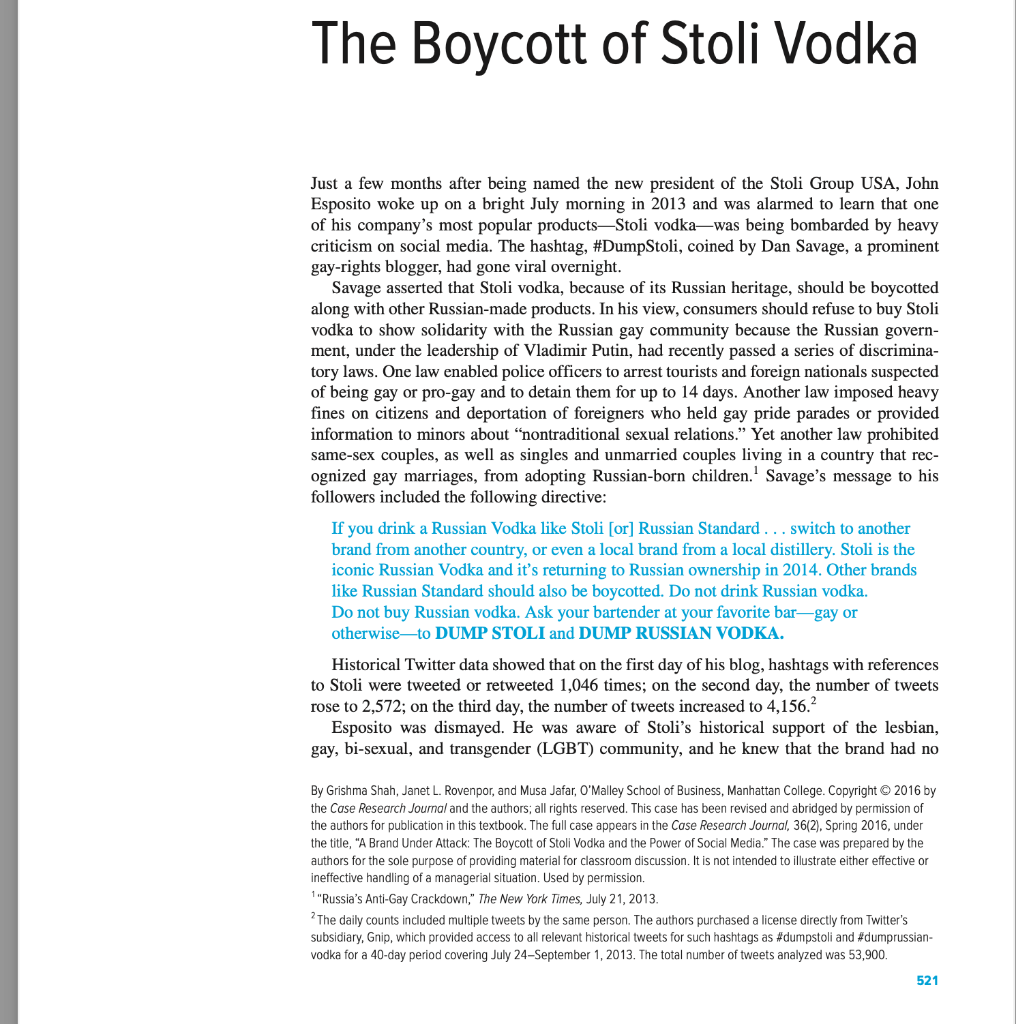 Solved Stoli vodka case study A stakeholder analysis and | Chegg.com