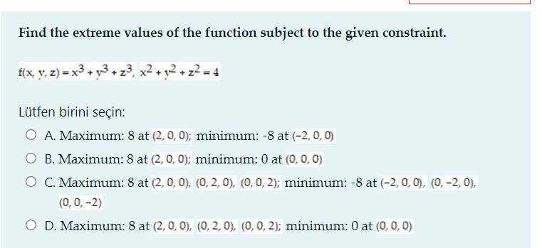 Solved Find the extreme values of the function subject to | Chegg.com