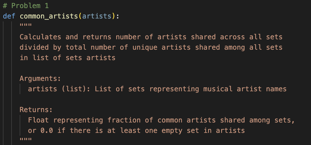 Solved Write a function called common_artists (artists) that | Chegg.com