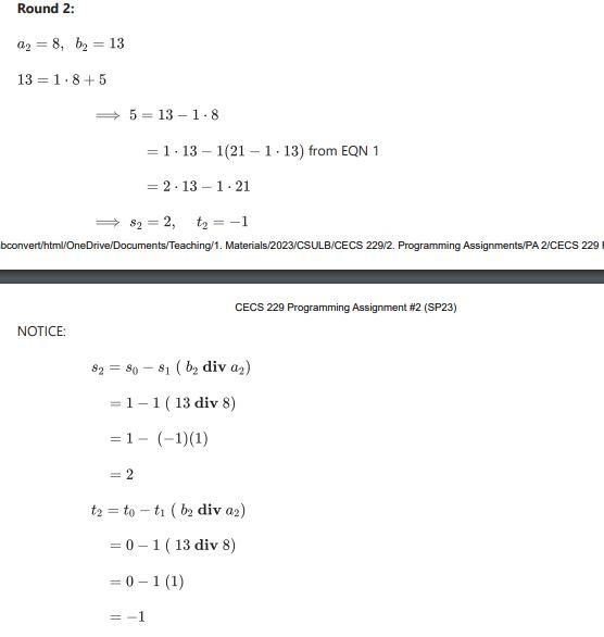 Solved Suppose a=13,b=21. We seek s and t such that | Chegg.com
