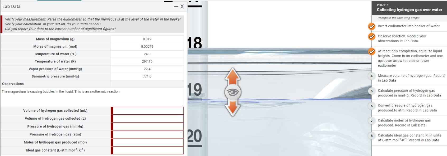 Verify your measurement. Raise the eudiometer so that | Chegg.com