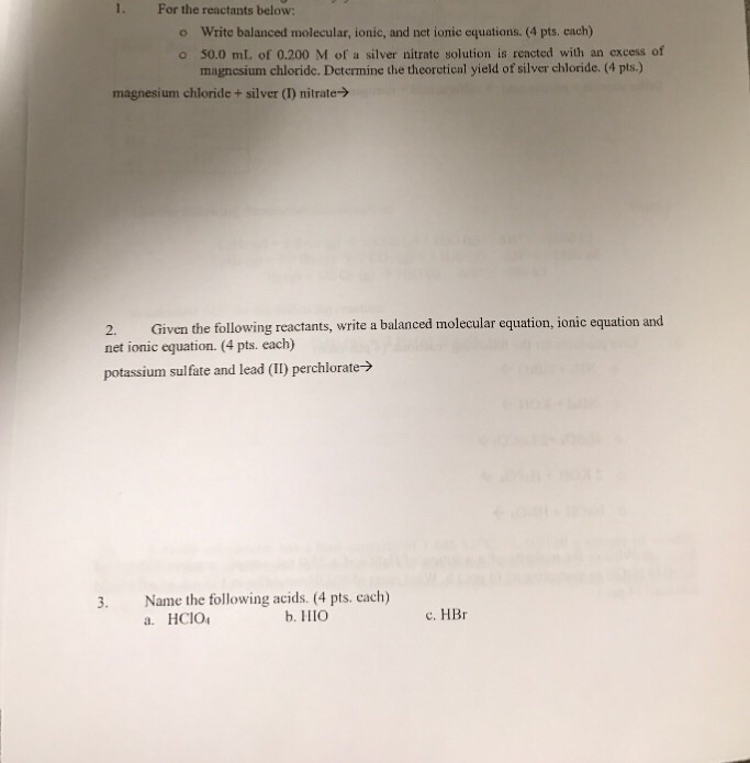 Solved For the reactants below: Write balanced molecular, | Chegg.com