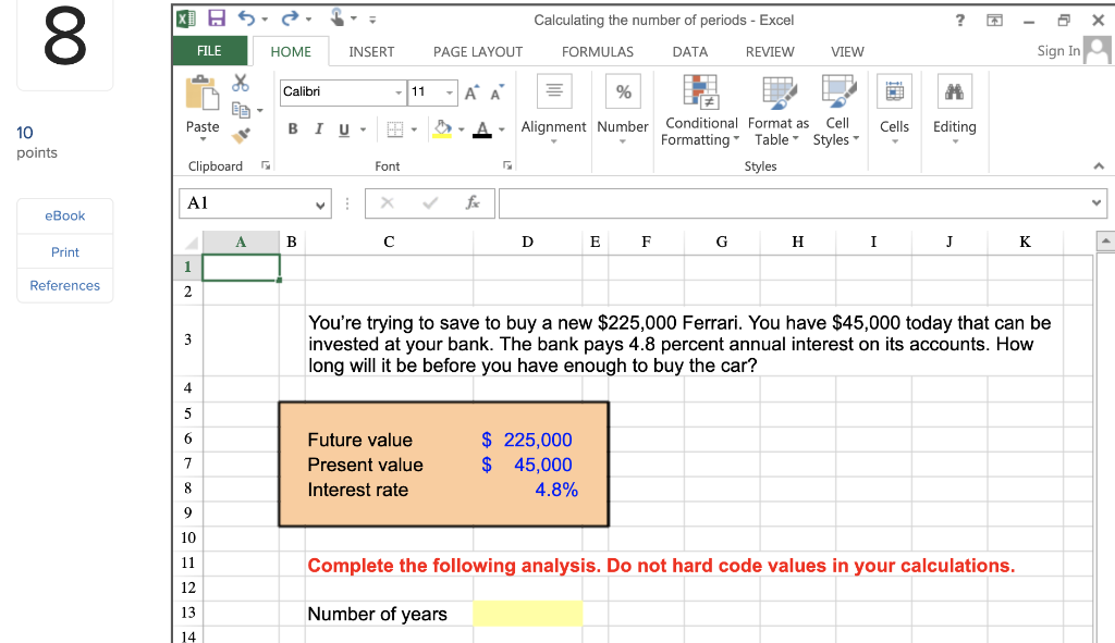 Solved БХ 8 Calculating The Number Of Periods Excel