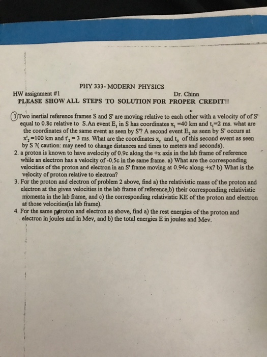 Solved Two inertial reference frames S and S' are moving | Chegg.com