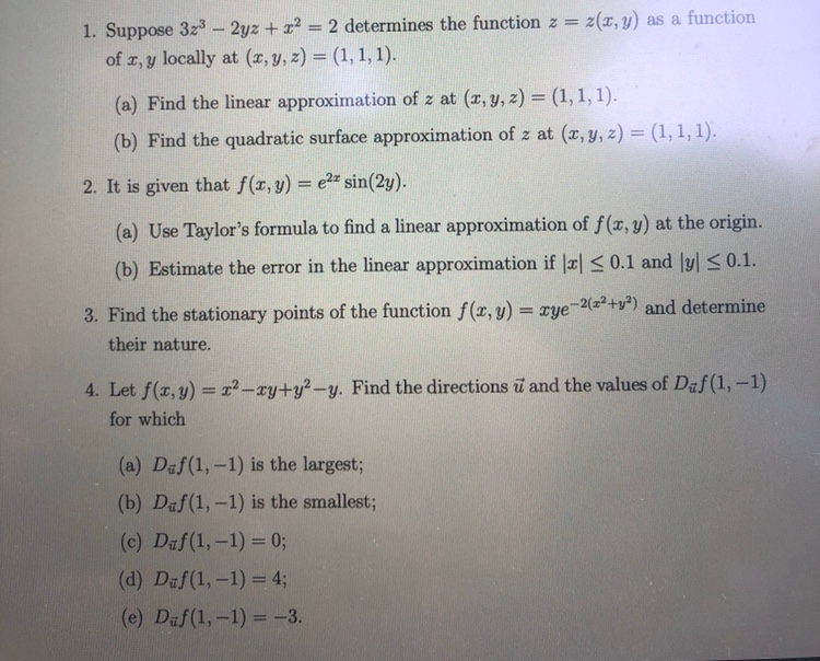 Solved 1. Suppose 323 – 2yz + x2 = 2 determines the function | Chegg.com
