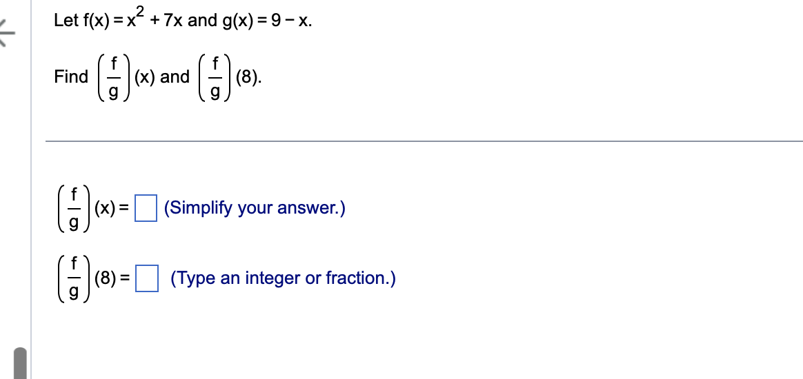 Solved Let f(x)=x2+7x and g(x)=9−x. Find (gf)(x) and (gf)(8) | Chegg.com
