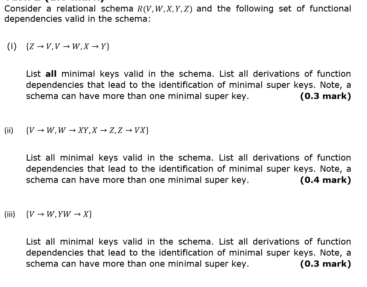Solved Consider a relational schema R(V,W,X,Y,Z) and the | Chegg.com