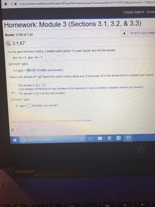 Solved For the given functions f and g, complete parts | Chegg.com