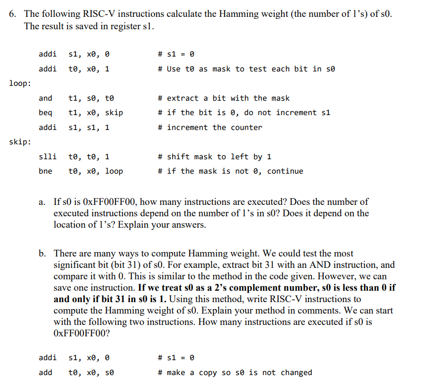 Solved 6. The following RISC-V instructions calculate the | Chegg.com