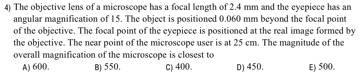 Solved The objective lens of a microscope has a focal length | Chegg.com