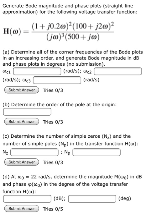 Solved Generate Bode magnitude and phase plots | Chegg.com