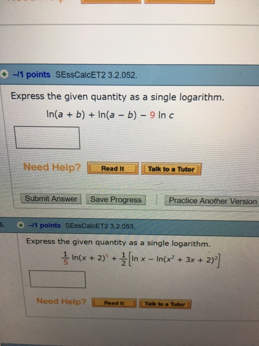 Solved Express the given quantity as a single logarithm. | Chegg.com