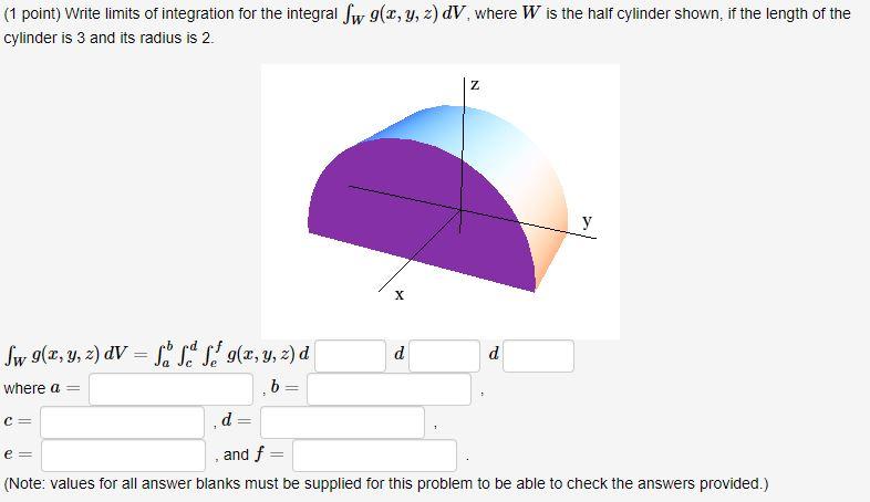 Solved (1 point) Write limits of integration for the | Chegg.com