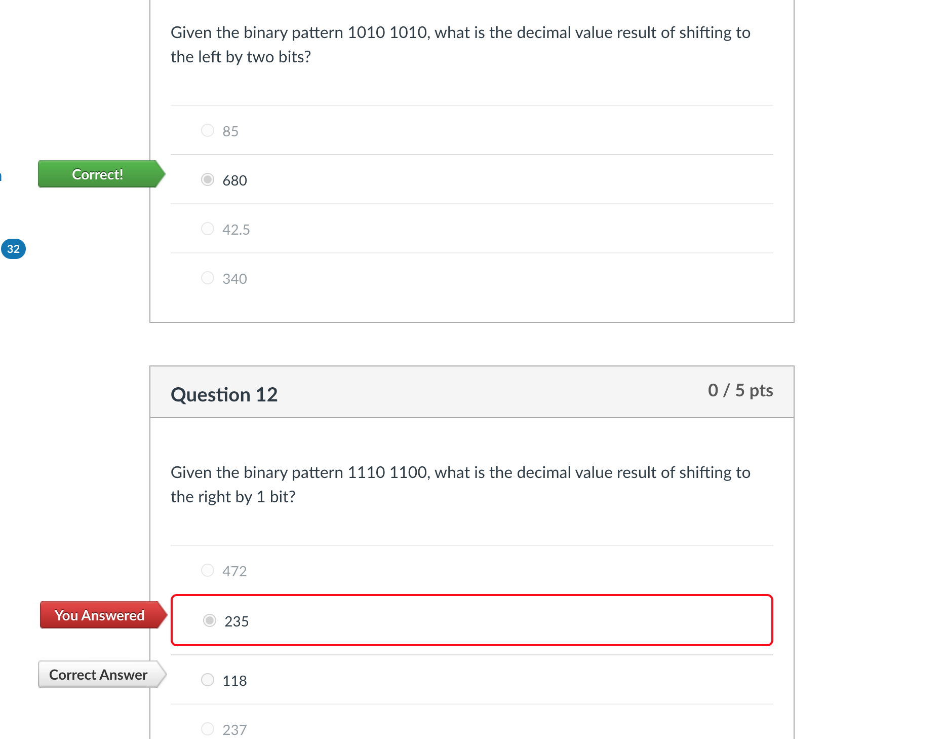 Solved Given the binary pattern 10101010 , what is the | Chegg.com