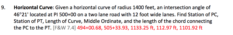 Solved Horizontal Curve: Given a horizontal curve of radius | Chegg.com
