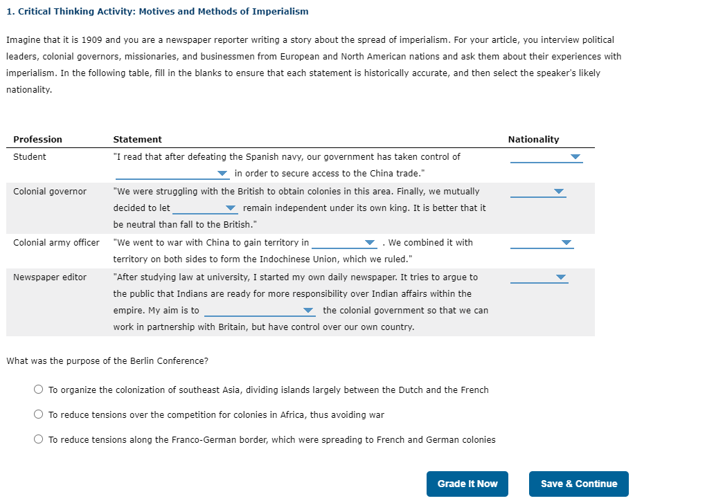 1. Critical Thinking Activity: Motives and Methods of | Chegg.com