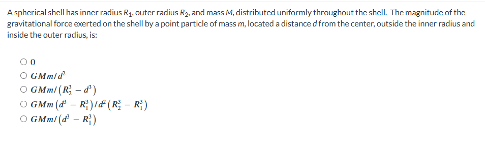 Solved A spherical shell has inner radius R1, ﻿outer radius | Chegg.com