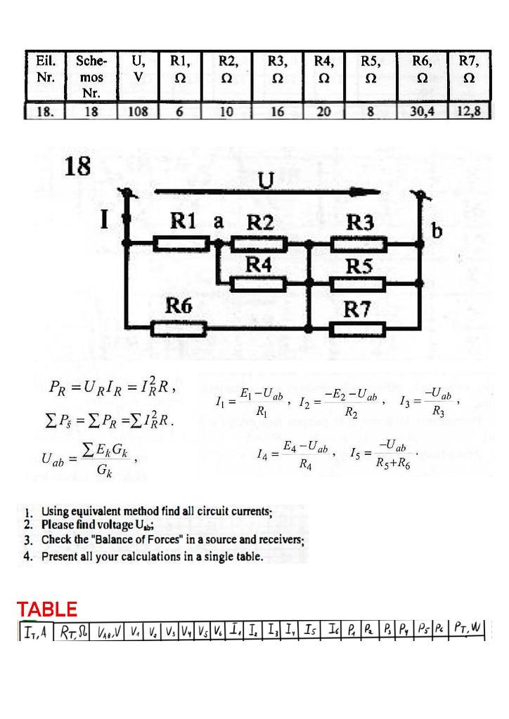 Solved R3, Eil. Nr. R1, R6, Sche- mos Nr. U, V R2, Ω R4, Ω | Chegg.com