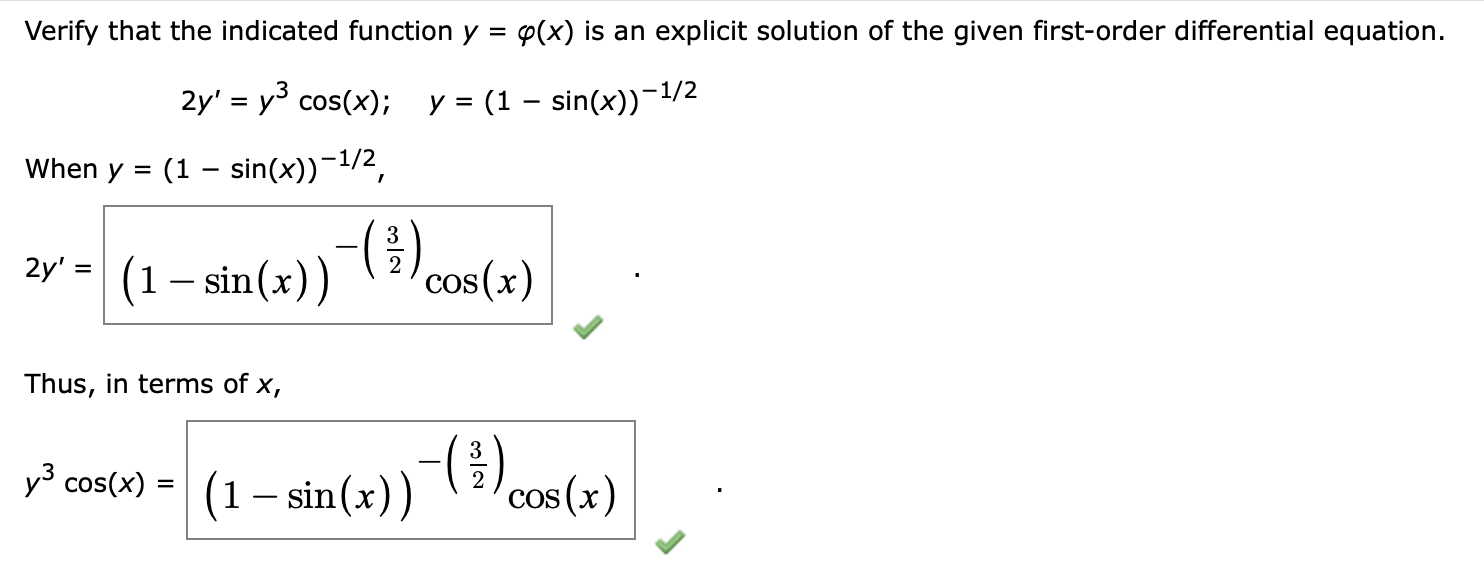 Solved Verify that the indicated function y=φ(x) ﻿is an | Chegg.com