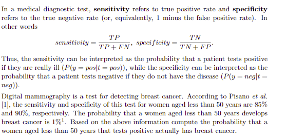 Solved In a medical diagnostic test, sensitivity refers to | Chegg.com