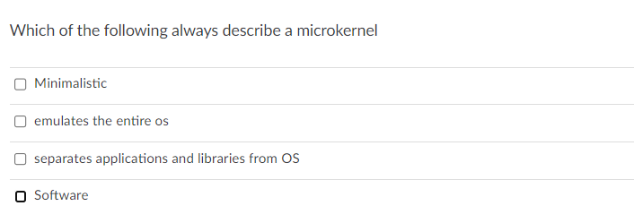 Solved Which of the following always describe a microkernel | Chegg.com