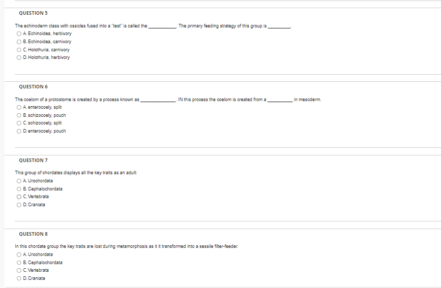 Solved The echinoderm class with ossicles fused into a | Chegg.com