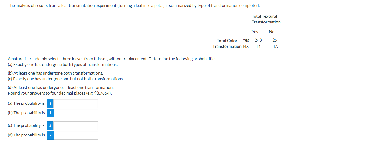 Solved The analysis of results from a leaf transmutation | Chegg.com