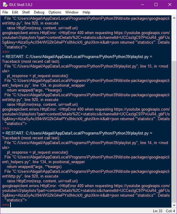 Solved Running script in python IDLE, keep getting the | Chegg.com