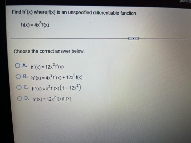 Solved PUSSIC Find h'(x) where f(x) is an unspecified | Chegg.com