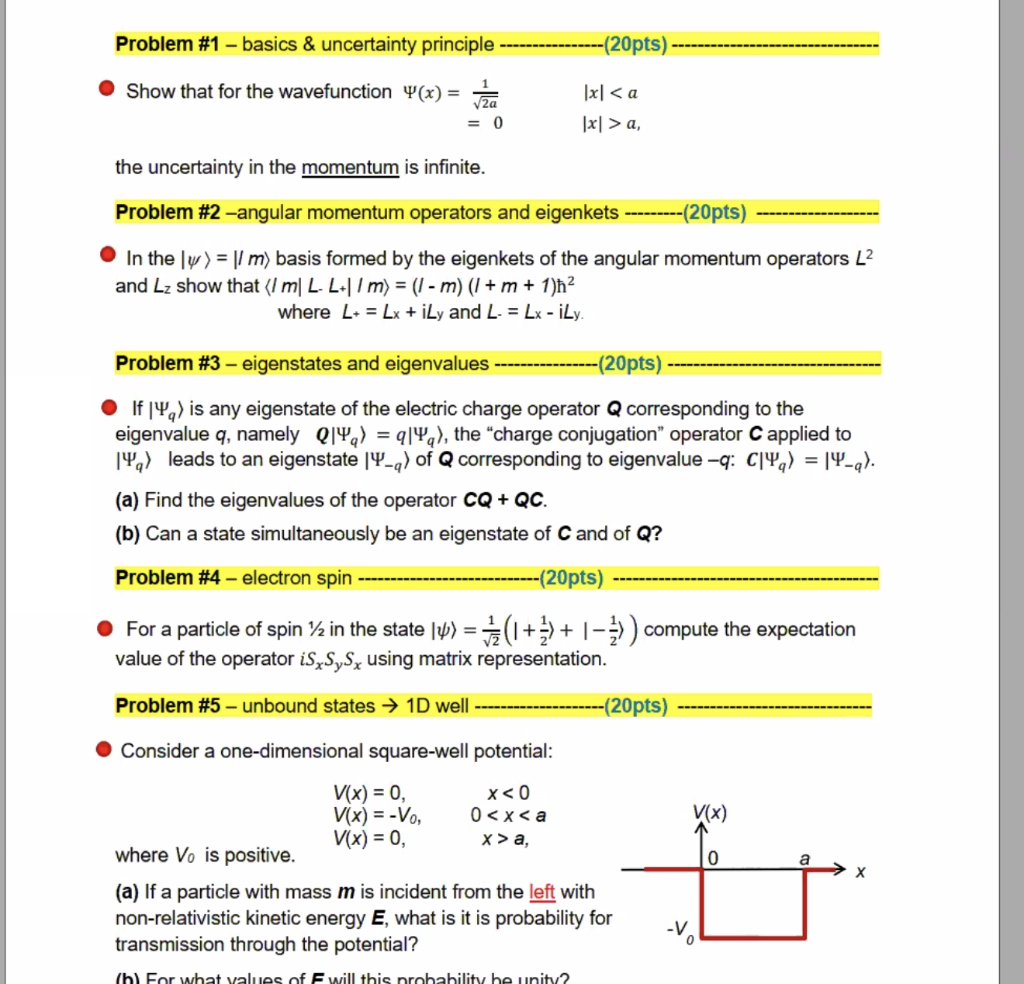 Solved Problem #1 - basics & uncertainty principle -(20pts) | Chegg.com