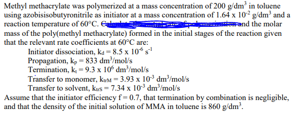 Solved Solve for molar mass of poly(methyl methacrylate). | Chegg.com