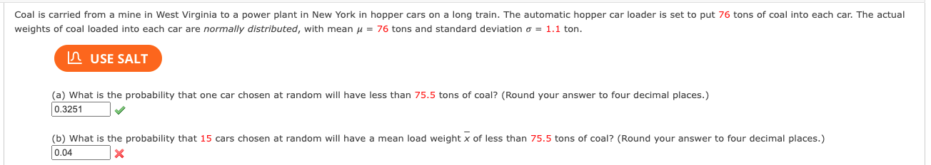 Solved weights of coal loaded into each car are normally | Chegg.com