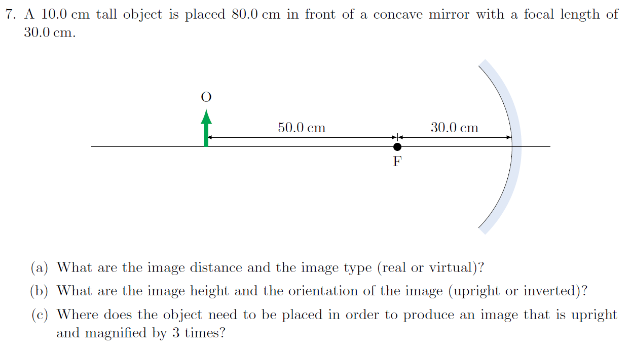Solved 7. A 10.0 cm tall object is placed 80.0 cm in front | Chegg.com