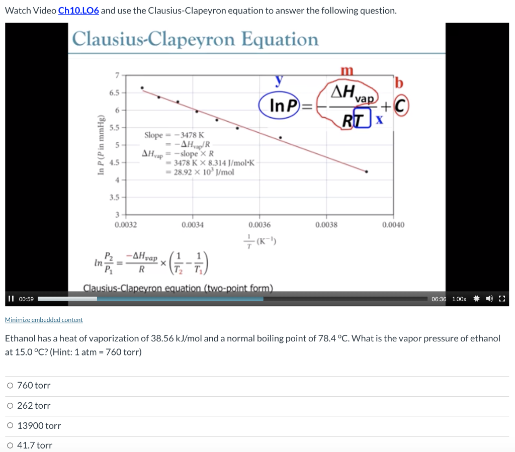 Solved Watch Video Ch10.106 and use the Clausius-Clapeyron | Chegg.com