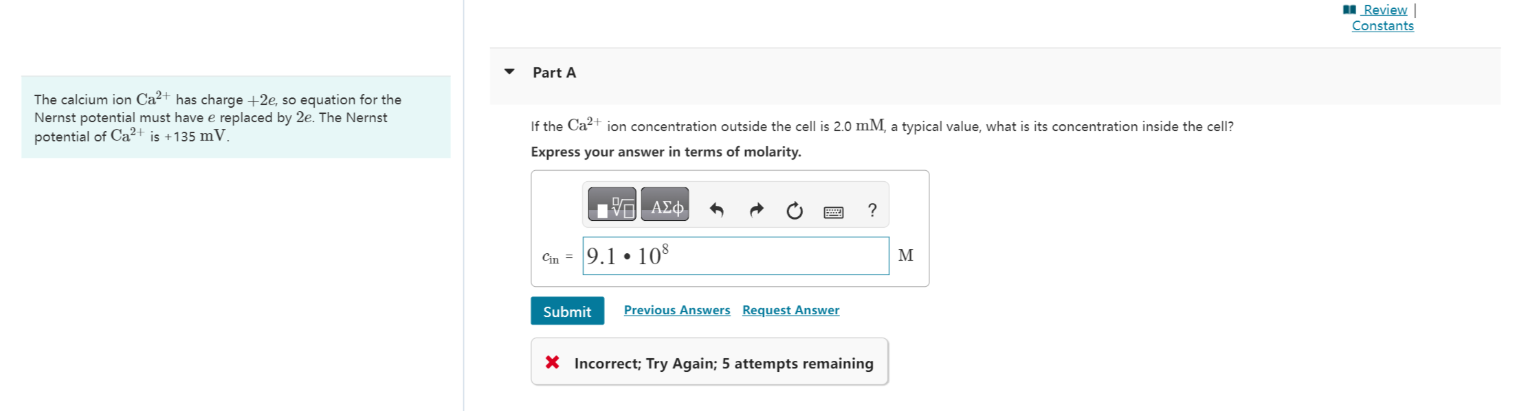 Solved The calcium ion Ca2+ has charge +2e, so equation for | Chegg.com