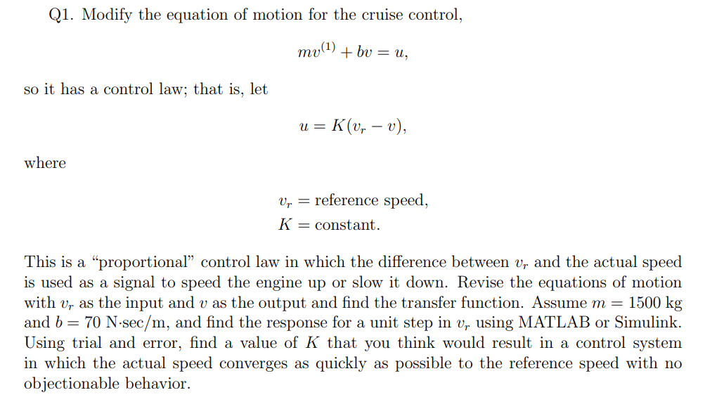 Solved Q1. Modify the equation of motion for the cruise | Chegg.com