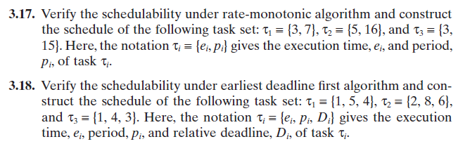Solved 3.17. Verify the schedulability under rate-monotonic | Chegg.com