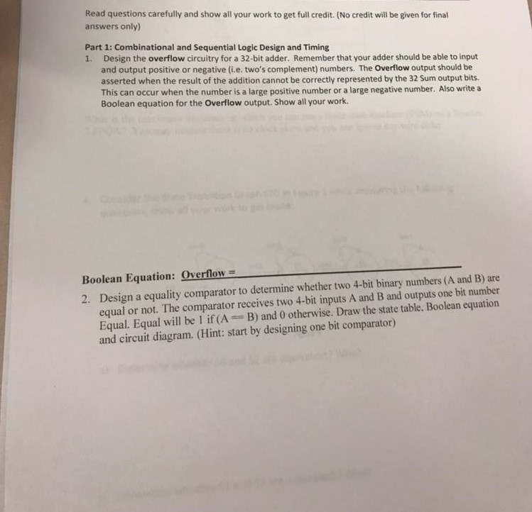 Solved Read questions carefully and show all your work to | Chegg.com