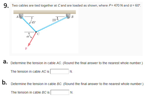 Solved Q9. Two cables are tied together at C and are loaded | Chegg.com