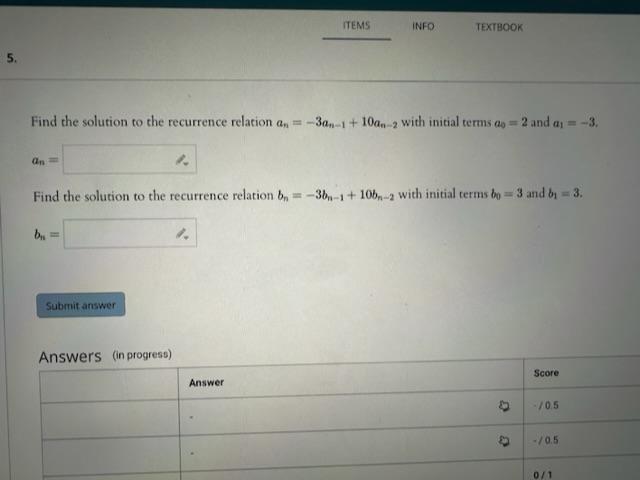 Solved Find the solution to the recurrence relation | Chegg.com