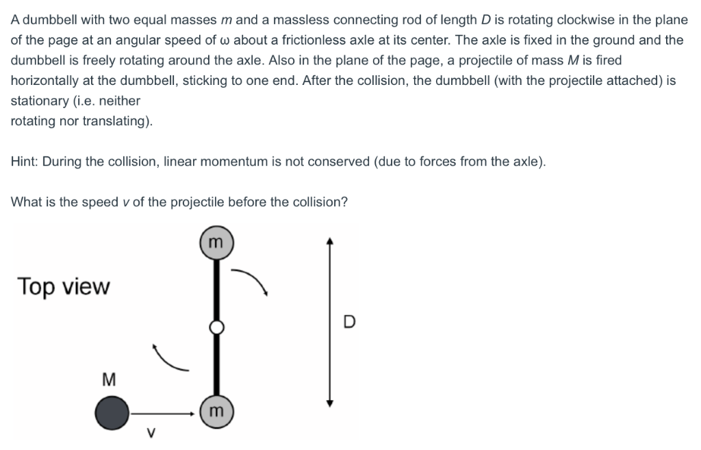 Solved A dumbbell with two equal masses m and a massless | Chegg.com
