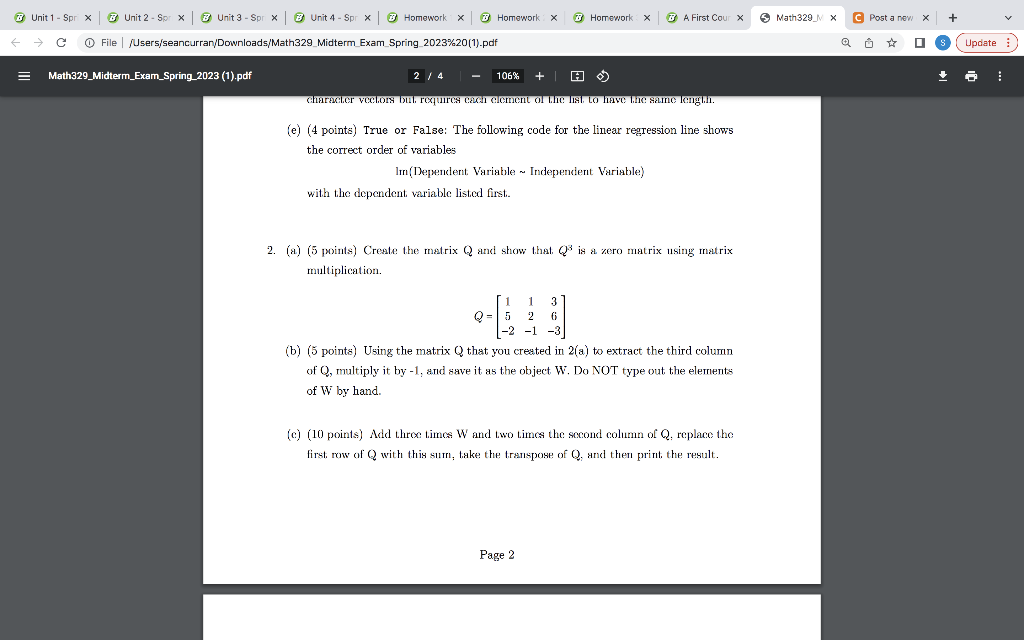 Solved (e) (4 points) True or False: The following code for | Chegg.com