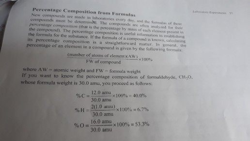 Solved Percentage Composition from Formulas Newcomunds are | Chegg.com