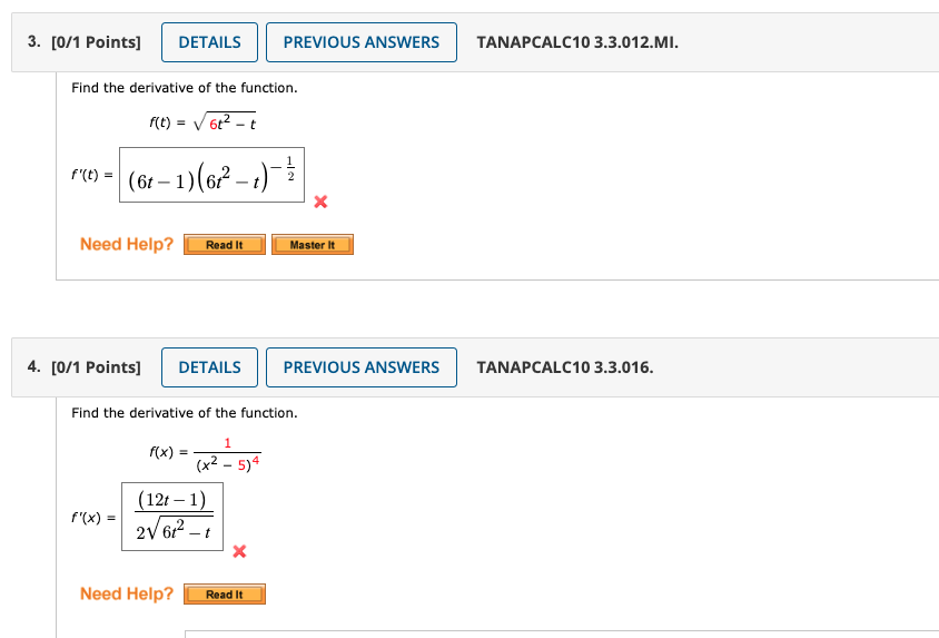 Solved Find the derivative of the function. f(t)=6t2−t | Chegg.com