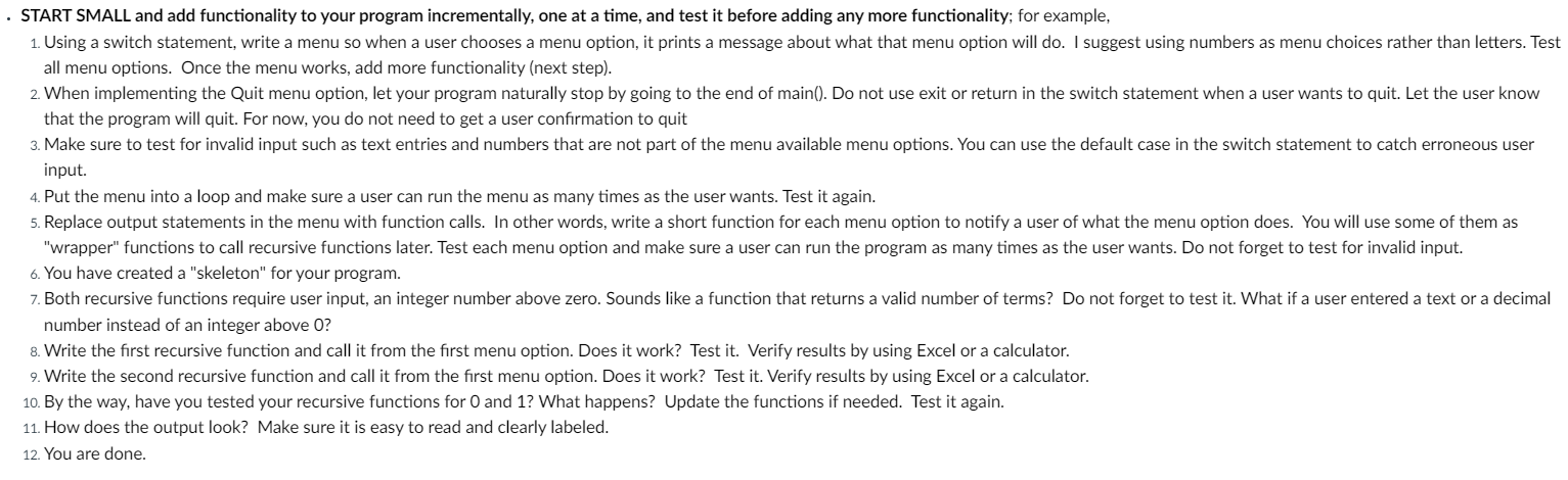 Solved Write A Menu Driven Program With Two Recursive