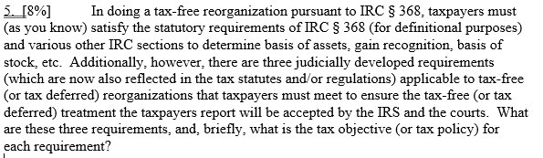 Solved 5. [8\%] In doing a tax-free reorganization pursuant | Chegg.com