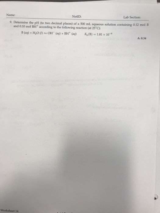 Solved Name: NetID Lab Section: 9. Determine the pH (to two | Chegg.com