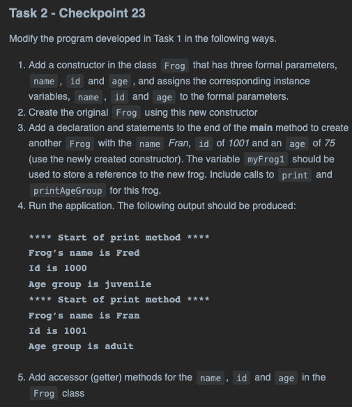 Solved Task 1 - Checkpoint 22 The following class | Chegg.com