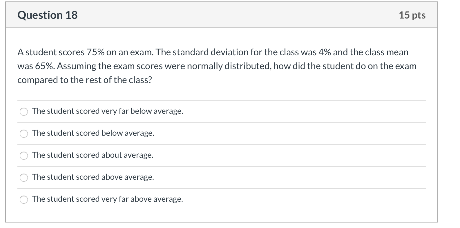 Solved Question 17 15 pts A student scores 75% on an exam. | Chegg.com